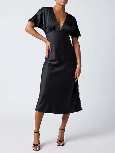 Victoria's Secret Lulus Tallulah Lace Trim Midi Dress - Black
