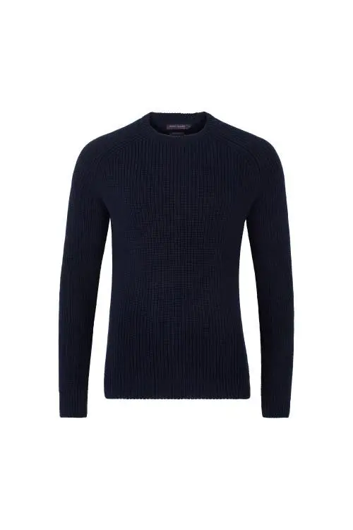 PAUL JAMES Cotton Fisherman Rib Knit Sweater - Navy
