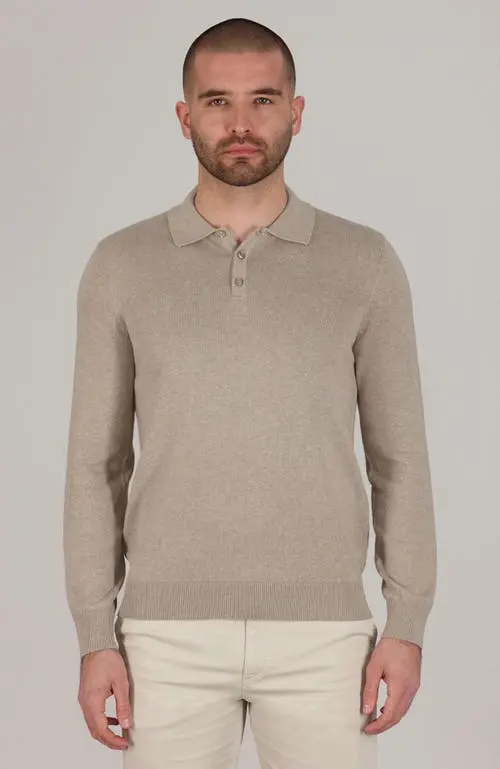 PAUL JAMES Cotton Long Sleeve Knitted Polo Shirt - Fawn