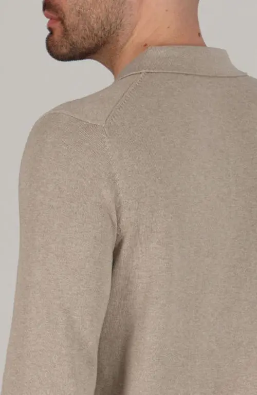 PAUL JAMES Cotton Long Sleeve Knitted Polo Shirt - Fawn