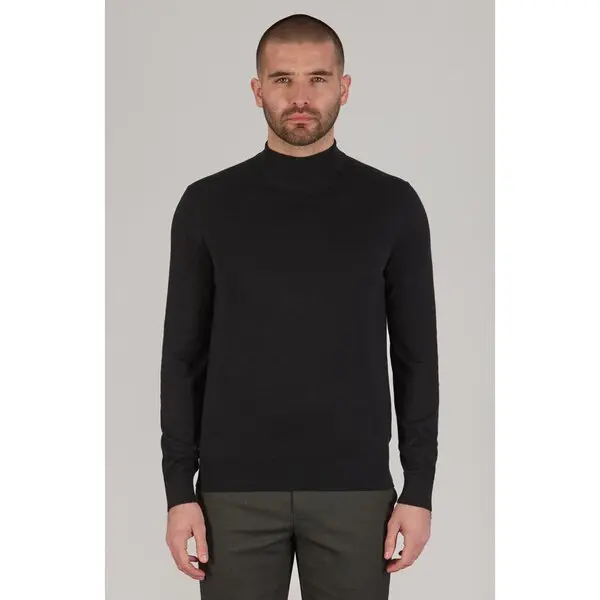 PAUL JAMES Cotton Mock Turtle Neck Sweater - Black