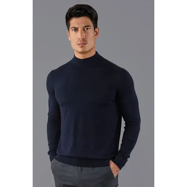 PAUL JAMES Cotton Mock Turtle Neck Sweater - Navy