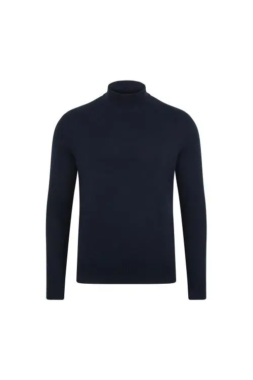 PAUL JAMES Cotton Mock Turtle Neck Sweater - Navy