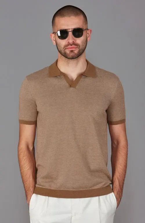 PAUL JAMES Cotton Fishermans Buttonless Polo Shirt - Camel