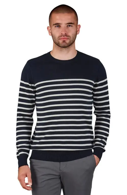 PAUL JAMES 100% Cotton Striped Breton Sweater - Navy