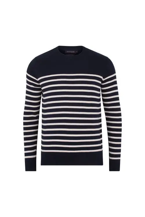 PAUL JAMES 100% Cotton Striped Breton Sweater - Navy