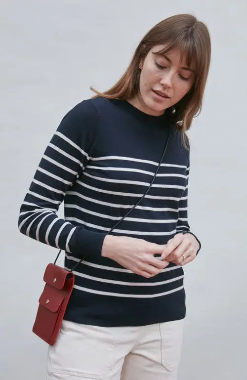 PAUL JAMES Cotton Breton Crew Neck Sweater - Navy