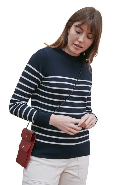 PAUL JAMES Cotton Breton Crew Neck Sweater - Navy