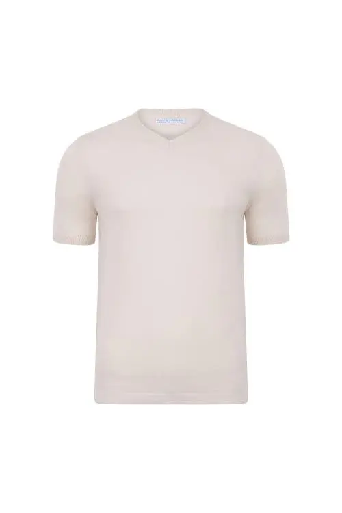 PAUL JAMES Cotton High V-neck Knitted T-shirt
