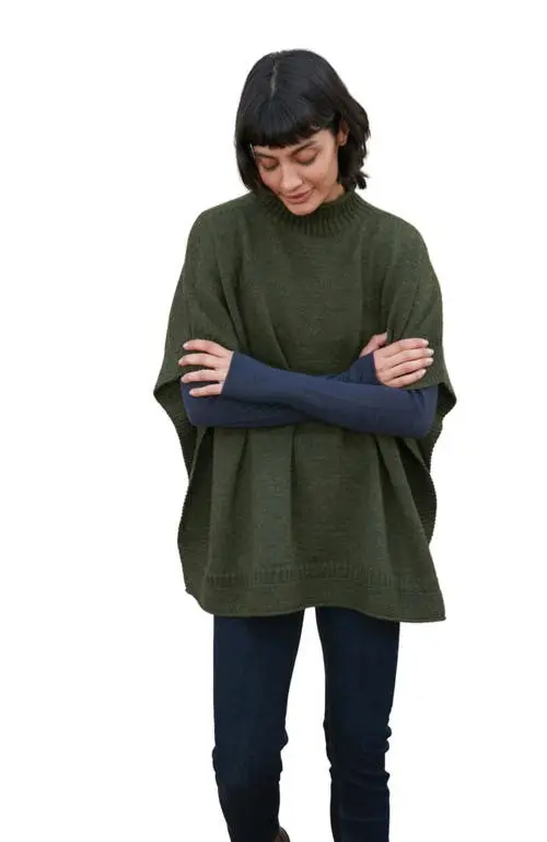 PAUL JAMES Chunky Merino Wool Poncho - Green