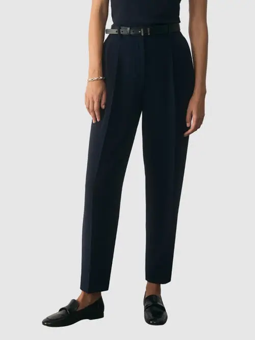 The Fold Siena Barrel Ankle-grazer Trousers - Navy