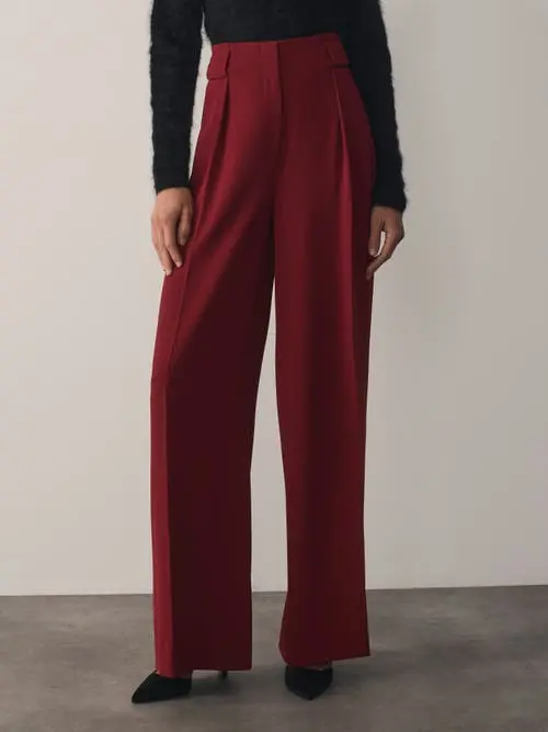 The Fold High Rise Palazzo Trousers - Red