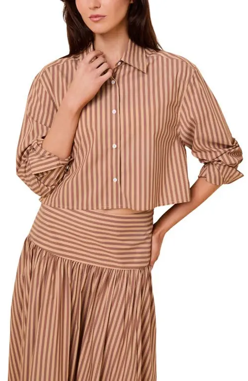 Solid & Striped Avril Cropped Striped Shirt - Walnut Camel