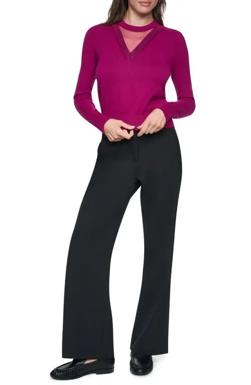Dkny Mesh Window Crewneck Sweater - Raspberry