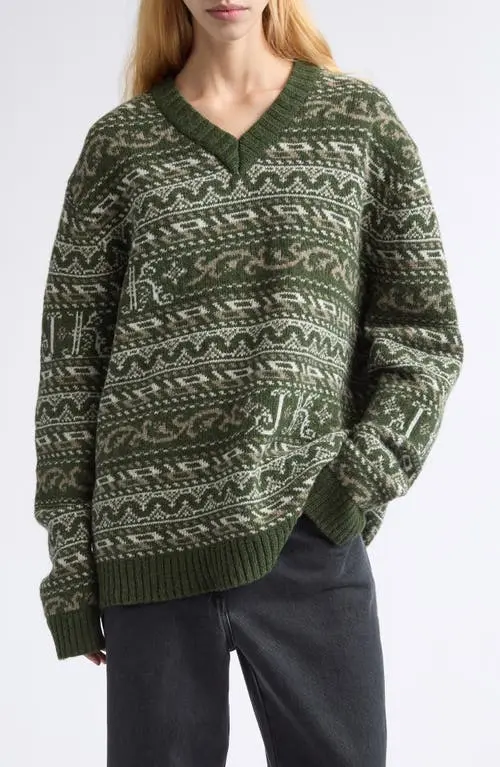 JULIE KEGELS Kair Fair Isle Wool Sweater - Green