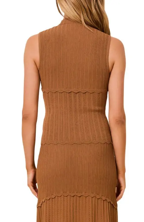 Solid & Striped Amara Mock Neck Pointelle Knit Top - Camel