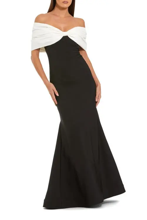 Mac Duggal Off The Shoulder Mermaid Gown With Draped Bow Detail
