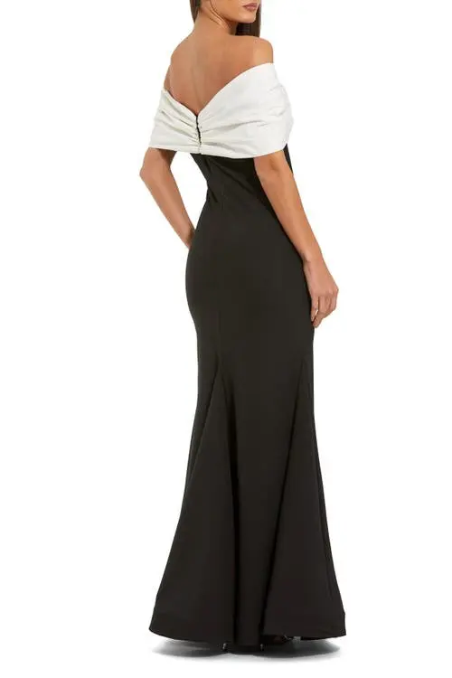 Mac Duggal Off The Shoulder Mermaid Gown With Draped Bow Detail