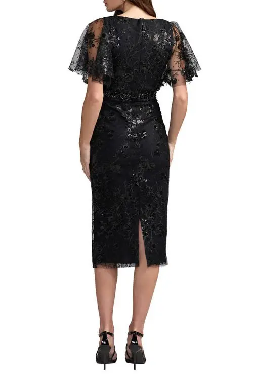 Mac Duggal Embellished Illusion Butterfly Sleeve Cocktail Dress