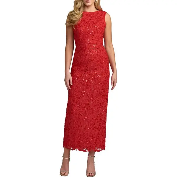 Mac Duggal Sleeveless Embroide Lace Midi Dress