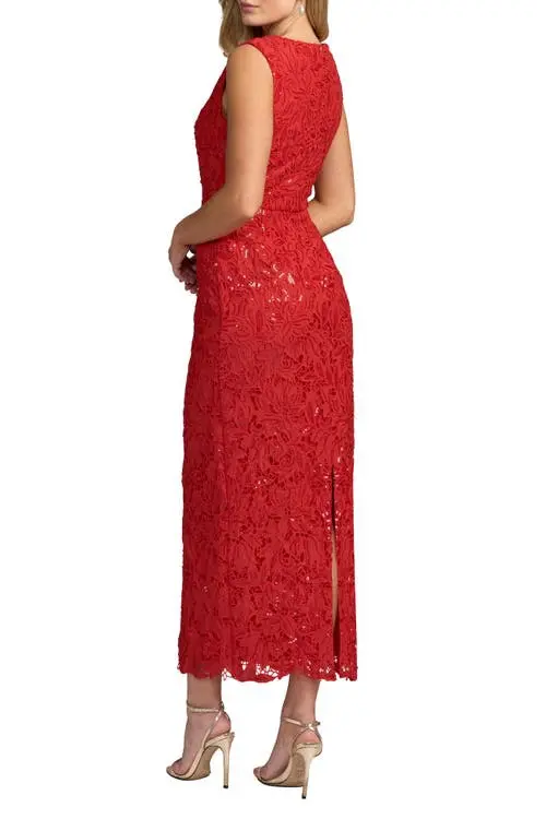 Mac Duggal Sleeveless Embroide Lace Midi Dress