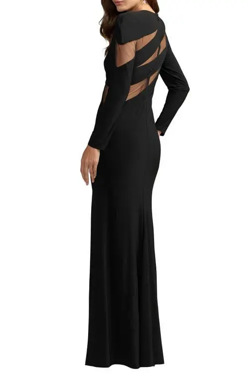 Mac Duggal Jersey Long Sleeve Illusion Cut Out Gown
