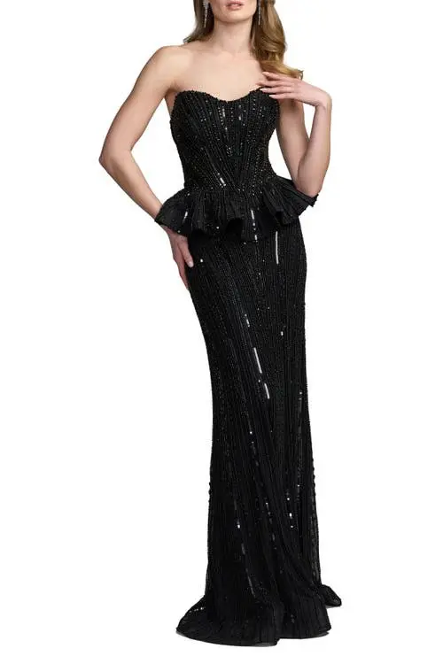 Mac Duggal Strapless Embellished Peplum Gown