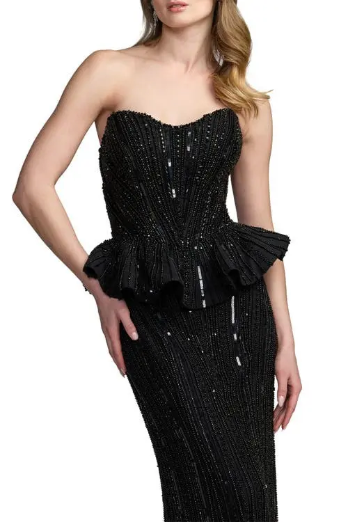 Mac Duggal Strapless Embellished Peplum Gown