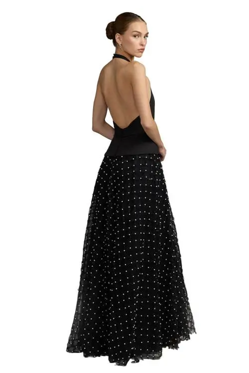 Mac Duggal Pearl Embellished Halter Neck Ballgown