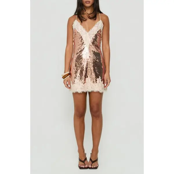 Princess Polly Call My Lover Lace Sequin Minidress - Gold Sequin