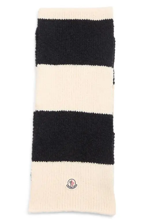 Moncler Stripe Virgin Wool Blend Scarf - White/black