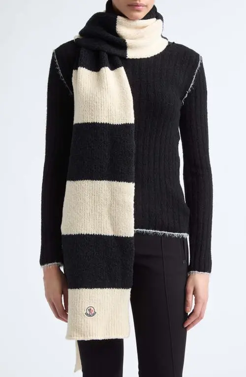 Moncler Stripe Virgin Wool Blend Scarf - White/black