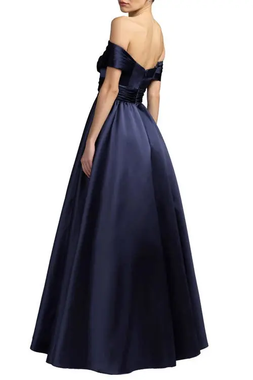 Mac Duggal Satin Off The Shoulder Twist Evening Ball Gown