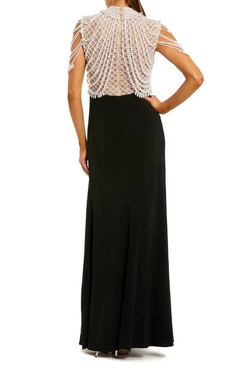 Mac Duggal Beaded High Neck Cape Sleeve Gown