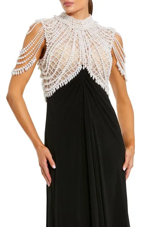 Mac Duggal Beaded High Neck Cape Sleeve Gown
