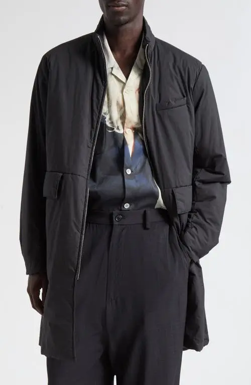 Undercover Leather Trim Insulated Cotton Coat - Black