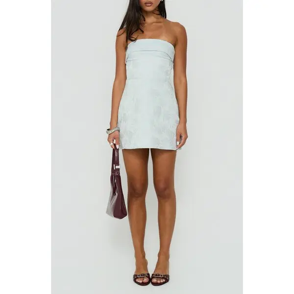 Princess Polly Dakhoda Strapless Floral Minidress - Light Blue
