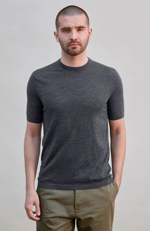 PAUL JAMES Superfine Merino Wool Knitted T-shirt - Charcoal