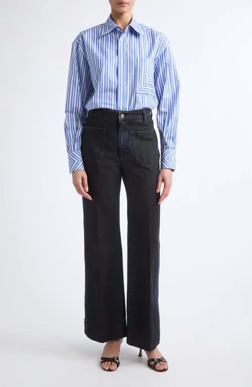 Victoria Beckham Pocket Detail Striped Cotton Shirt - Blue/white