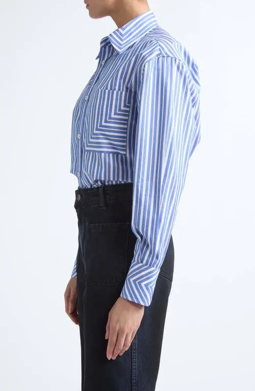 Victoria Beckham Pocket Detail Striped Cotton Shirt - Blue/white