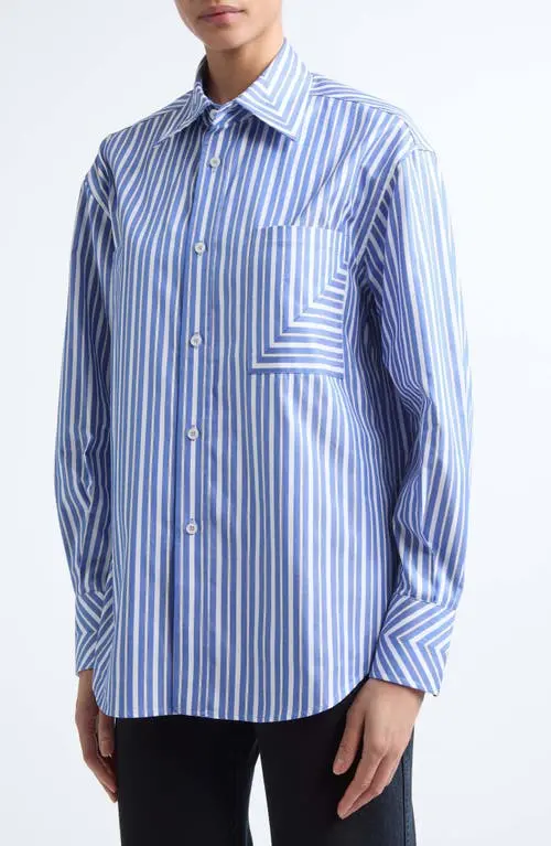 Victoria Beckham Pocket Detail Striped Cotton Shirt - Blue/white
