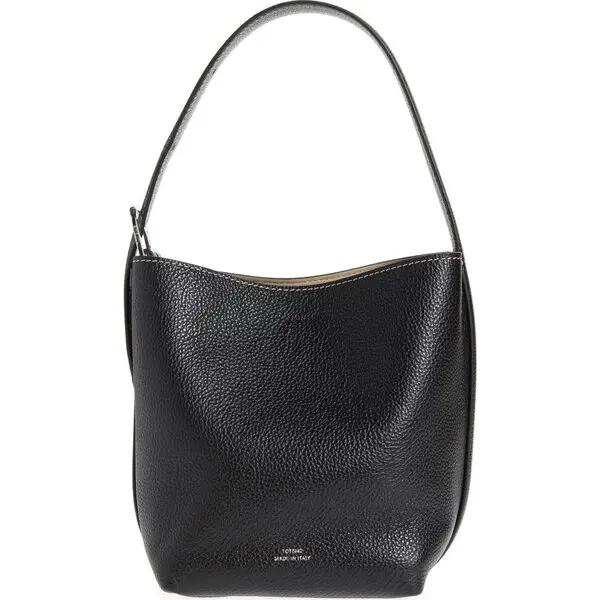 TOTEME Petite Belted Grained Leather Tote - Black