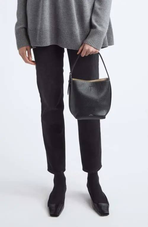 TOTEME Petite Belted Grained Leather Tote - Black