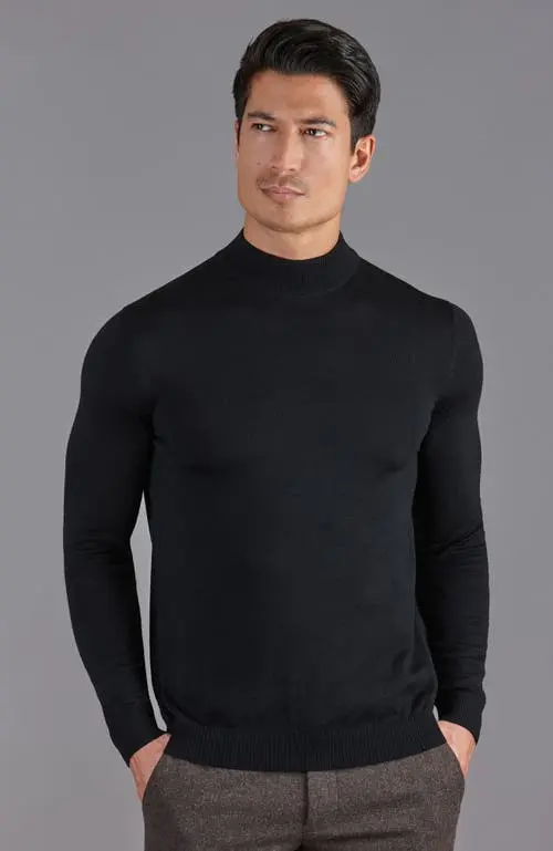 PAUL JAMES Merino Wool Mock Turtleneck Sweater - Black