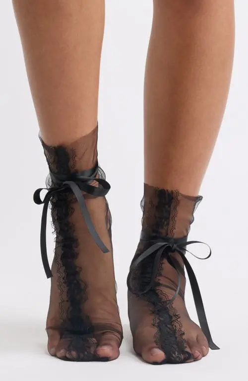 HIGH HEEL JUNGLE Lace Wrap Tulle Crew Socks - Black