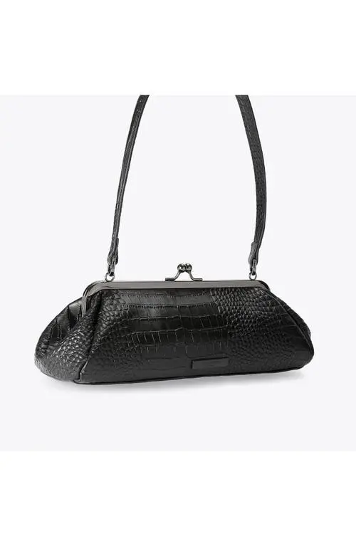 Kurt Geiger Kensington Croc Embossed Leather Frame Bag - Black