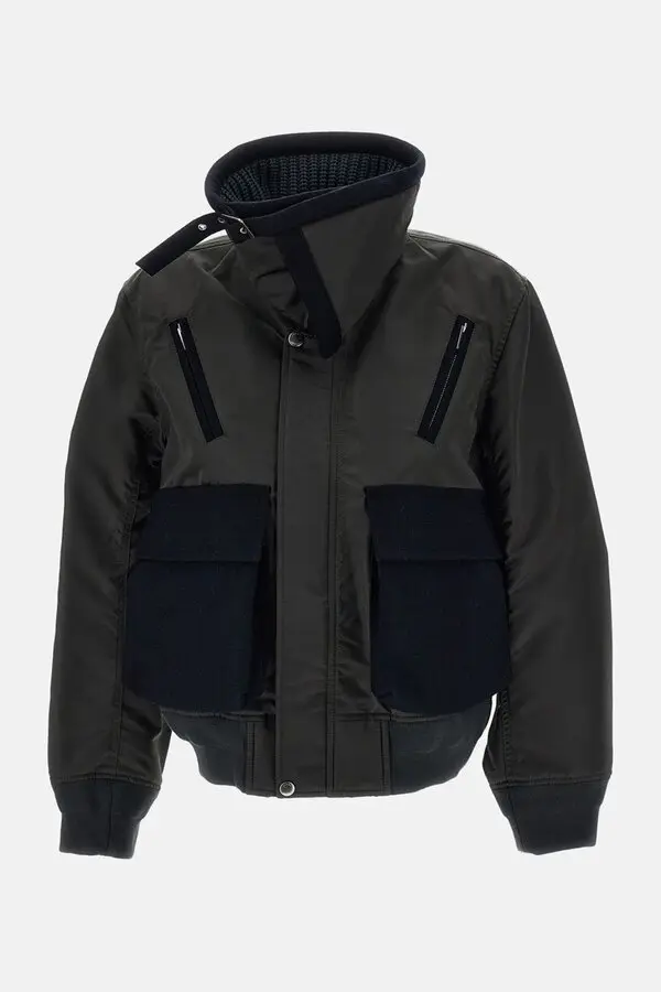 Sacai Giacca In Nylon Twill E Lana Melton