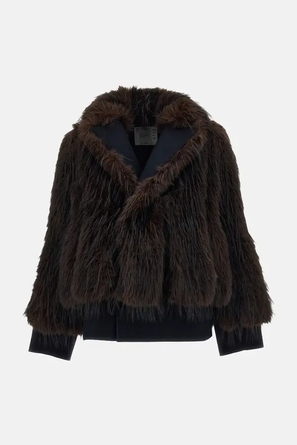 Sacai Giacca In Lana Melton Con Pelliccia