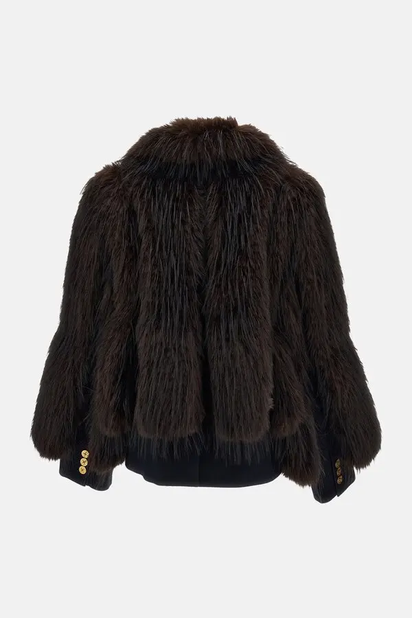 Sacai Giacca In Lana Melton Con Pelliccia