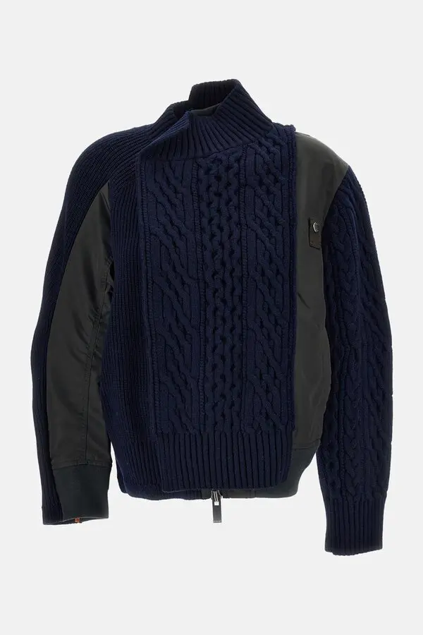 Sacai Giacca In Nylon Twill E Lana